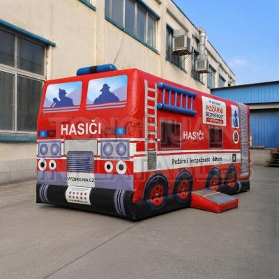 China Custom Fire Truck Bounce House with Ladder Graphics and Bounce Area for Schools Festivals Brand Events and Playgrounds for sale
