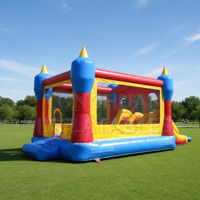 China Custom Inflatable Bounce House with Side Slide and Castle Towers for Children Parks and Party Rental Business for sale