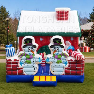 China Christmas House Inflatable Bouncer with Snowman Artwork for Kids Holiday Parties Schools Parks and Rental Events for sale