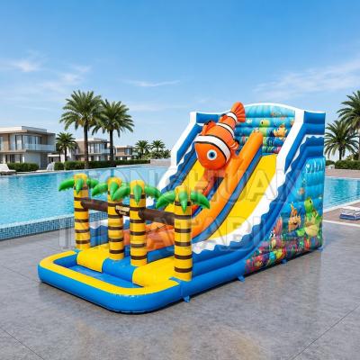 China Ocean Theme Inflatable Water Slide with Clownfish Artwork for Kids Pools Resorts Parks and Rental Events for sale