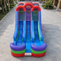 China Colorful Dual Lane Inflatable Dry Slide with Mesh Safety Net for Kids Parks Schools and Rental Events for sale