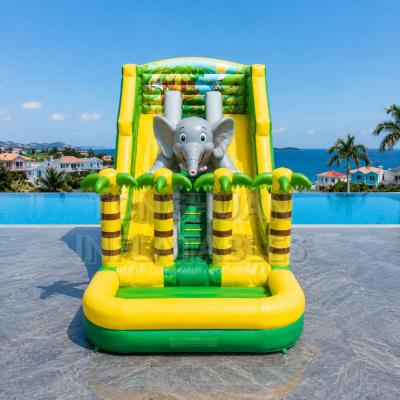 China Elephant Theme Inflatable Water Slide with Dual Lanes and Splash Pool for Resorts Parks and Rental Events for sale