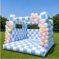 China Luxury White Inflatable Bounce House with Elegant Pastel Checkerboard Design for Weddings Baby Showers Birthday Parties and Event Rentals for sale