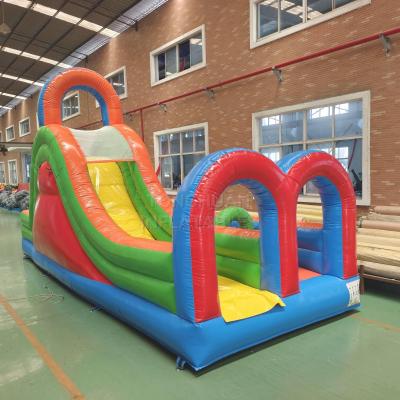 China Colorful Compact Inflatable Obstacle Course with Entrance Arches Climbing Slide and Safety Mesh for Schools Events and Rental Business for sale