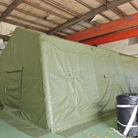 China Commercial Olive Green Inflatable PVC Tent with Reinforced Air Frame Roll Up Door and Ventilation Windows for Emergency Camps Field Operations for sale