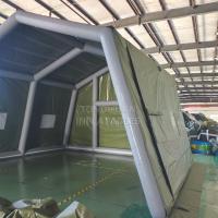 China Commercial Olive Green Inflatable PVC Tent with Reinforced Air Frame Roll Up Door and Ventilation Windows for Emergency Camps Field Operations for sale