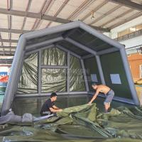 China Commercial Olive Green Inflatable PVC Tent with Reinforced Air Frame Roll Up Door and Ventilation Windows for Emergency Camps Field Operations for sale