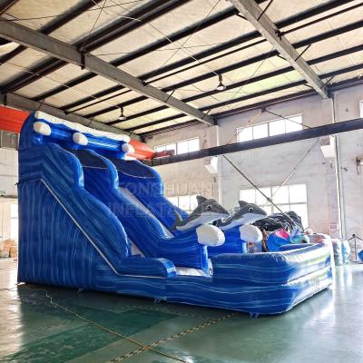 China Commercial Blue Whale Inflatable Water Slide with Dual Lanes Splash Pool and Safety Walls for Water Parks Resorts and Rentals for sale