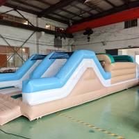 China Macaron Color Inflatable Obstacle Course with Tunnels Climbing Walls Slide and Safety Mesh for Events Schools and Rental Business for sale