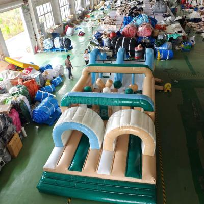 China Macaron Color Inflatable Obstacle Course with Tunnels Climbing Walls Slide and Safety Mesh for Events Schools and Rental Business for sale
