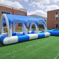 China Blue and White Inflatable Covered Pool with Arched Sunshade Canopy Reinforced Airtight Frame and Custom Size for Outdoor Events for sale
