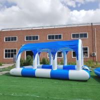 China Blue and White Inflatable Covered Pool with Arched Sunshade Canopy Reinforced Airtight Frame and Custom Size for Outdoor Events for sale