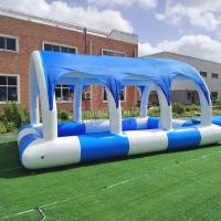 China Blue and White Inflatable Covered Pool with Arched Sunshade Canopy Reinforced Airtight Frame and Custom Size for Outdoor Events for sale