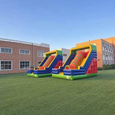 China Commercial Colorful Double Lane Inflatable Slide Set with High Side Walls Climbing Steps and Safety Landing Area for Events and Rentals for sale