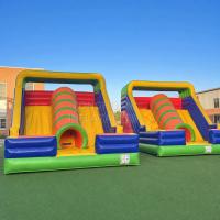 China Commercial Colorful Double Lane Inflatable Slide Set with High Side Walls Climbing Steps and Safety Landing Area for Events and Rentals for sale