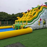 China Commercial Monster Theme Double Lane Inflatable Water Slide with Splash Pool Climbing Lanes and Safety Side Walls for Water Parks for sale