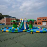 China Commercial Tropical Modular Inflatable Land Water Park with Triple Slides Splash Pools and Sea Animal Play Features for sale
