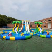 China Commercial Tropical Modular Inflatable Land Water Park with Triple Slides Splash Pools and Sea Animal Play Features for sale