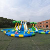 China Commercial Tropical Modular Inflatable Land Water Park with Triple Slides Splash Pools and Sea Animal Play Features for sale