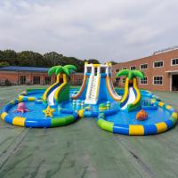 China Commercial Tropical Modular Inflatable Land Water Park with Triple Slides Splash Pools and Sea Animal Play Features for sale