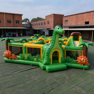 China Commercial Dinosaur Exploration Inflatable Maze with Jungle Obstacles Multiple Entrances and Safety Walls for sale