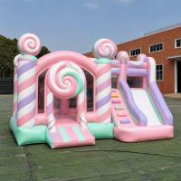 China Pastel Candy Inflatable Bouncer Slide with Lollipop Decorations Dual Play Areas and Safety Mesh for sale