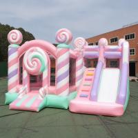 China Pastel Candy Inflatable Bouncer Slide with Lollipop Decorations Dual Play Areas and Safety Mesh for sale