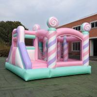 China Pastel Candy Inflatable Bouncer Slide with Lollipop Decorations Dual Play Areas and Safety Mesh for sale