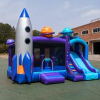 China Commercial Cosmic Rocket Inflatable Bouncer Slide with Space Decorations Safety Mesh and Soft Landing Area for sale