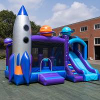 China Commercial Cosmic Rocket Inflatable Bouncer Slide with Space Decorations Safety Mesh and Soft Landing Area for sale