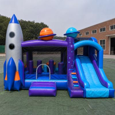 China Commercial Cosmic Rocket Inflatable Bouncer Slide with Space Decorations Safety Mesh and Soft Landing Area for sale