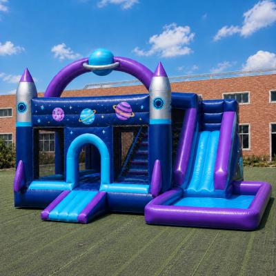China Commercial Space Explorer Inflatable Trampoline and Slide Combo with Safety Mesh Internal Climbing Steps and Shallow Landing Pool for sale