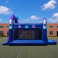China Commercial Space Explorer Inflatable Trampoline and Slide Combo with Safety Mesh Internal Climbing Steps and Shallow Landing Pool for sale