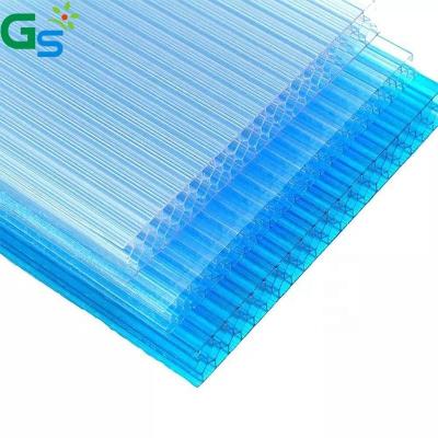 China 16mm Clear Blue Plastic Four Wall Polycarbonate Hollow Roffing Sheet for Printing for sale