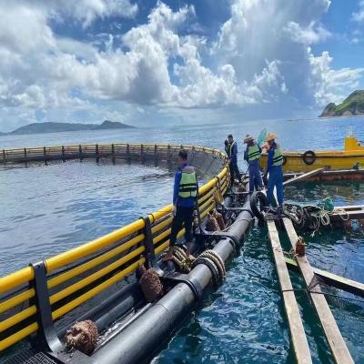 China HDPE Round Aquaculture Cage Integral Injection Molding Solid Frame 80m-300m Circumference Wind Resistant Marine Farming for sale