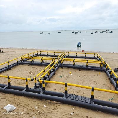 China Reinforced Wide-frame Square Fish Cage HDPE 8m x 8m for Windy River Water Areas for sale