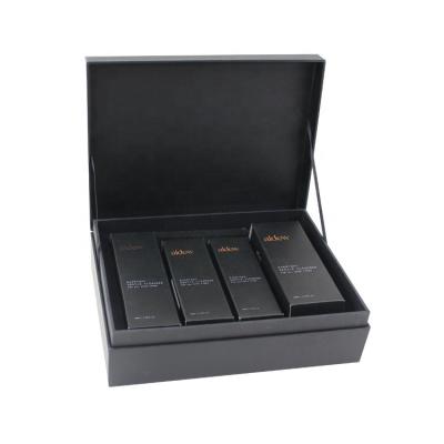 China Black Magnetic Lid Cosmetic Gift Boxes For Luxury Skincare Product Sets Packaging for sale