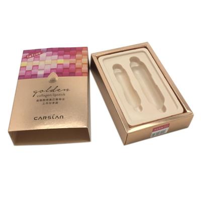 China Lipsticks Folding Carton Boxes Packaging Printed Metalic Golden Paper for sale