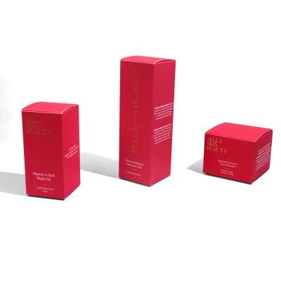 China Custom Skincare Boxes With Solid Red Texture Paper face cream box desigh cosmetic packing box for sale