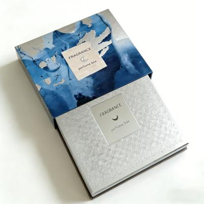 China Custom Logo Perfume Gift Box with Silver Foil Stamping and 350gsm FSC-certified Paperboard for Luxury Fragrance Packaging for sale