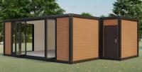 China Fast Assemble Premade Container Homes Support Customization Black Frame Wood Grain Wall Panels for sale