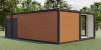 China Fast Assemble Premade Container Homes Support Customization Black Frame Wood Grain Wall Panels for sale
