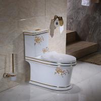 China One Piece Dual Flush Toilet with Soft Close White Golden Ceramic for sale