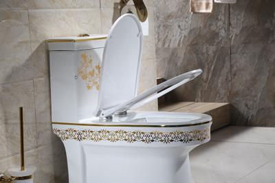 China Golden Patterned Ceramic One Piece Toilet Dual Flush 3L/6L for sale