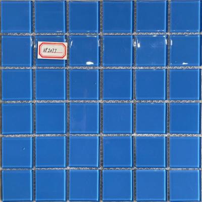 China 48x48mm Blue Glass Mosaic Tiles for Swimming Pools 300x300mm for sale