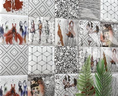 China 152x152mm White Clay Interior Wall Tiles with Geometric Patterns for sale