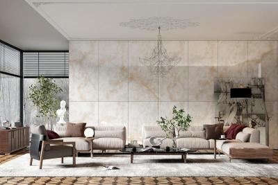 China Light Yellow Polished Glazed Porcelain Tile 900x1800mm for sale