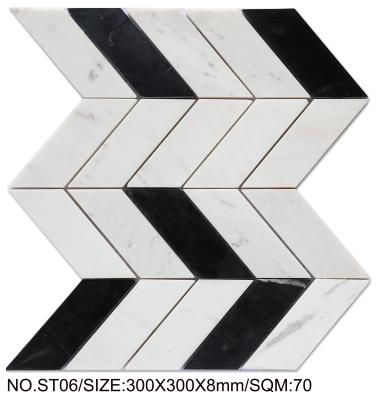 China Wear-resistant 300x300mm White and Black Natural Stone Mosaic For Bathroom and Swimming Pool for sale