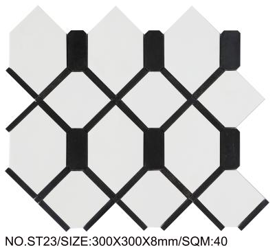 China White And Black Anti-Slip 300x300mm Natural Stone Mosaic For Dining Room And Living Room for sale