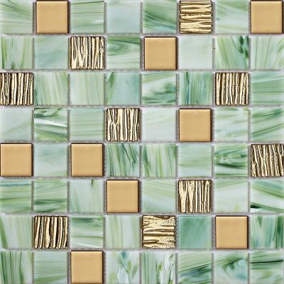 China Green Acid-resistant and Non-slip 304x304mm Interior Wall Glass Mosaics For Renovation for sale